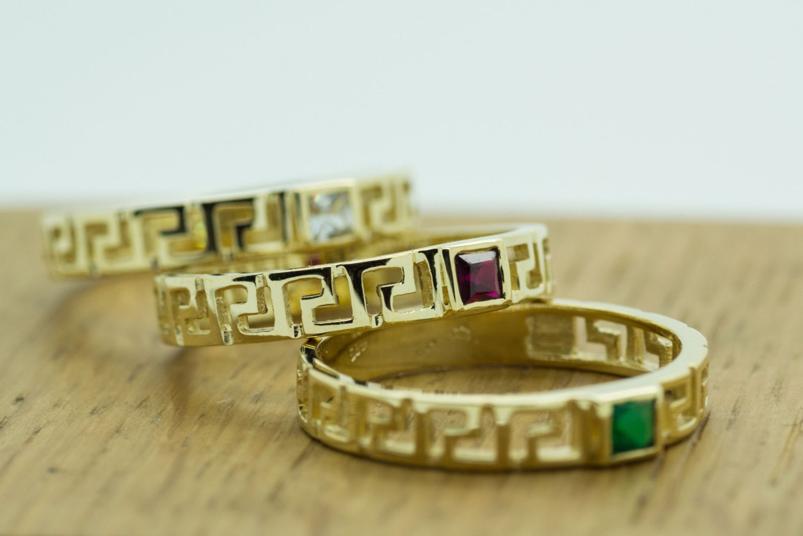 Stackable Rings 14K Solid Gold Greek Key Ring White CZ White - Etsy