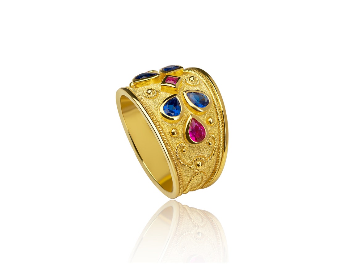 Greek Ring Multi Stone Byzantine Ring 18K Gold Byzantine - Etsy