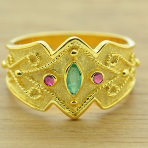 Unique Engagement Yellow Gold Rings, Bridal Gemstone Ring, Three Stone ...