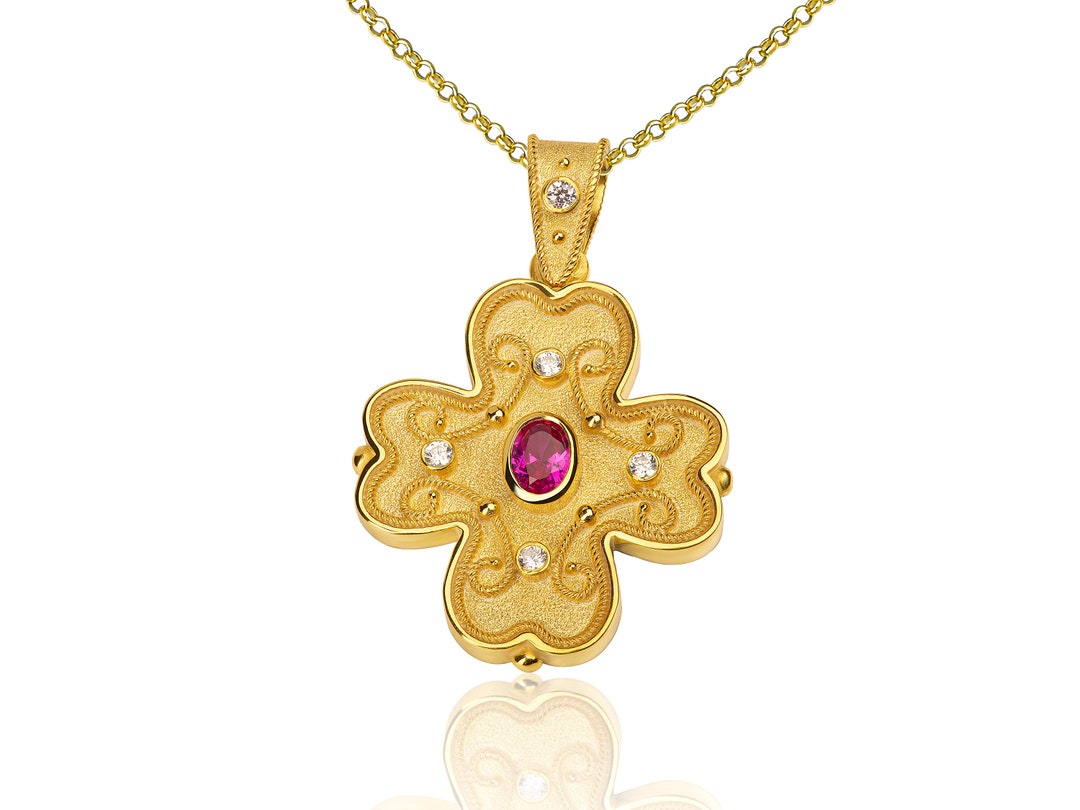 Ruby Diamond Cross, Byzantine Cross, Greek Cross, Gold Cross, Orthodox ...
