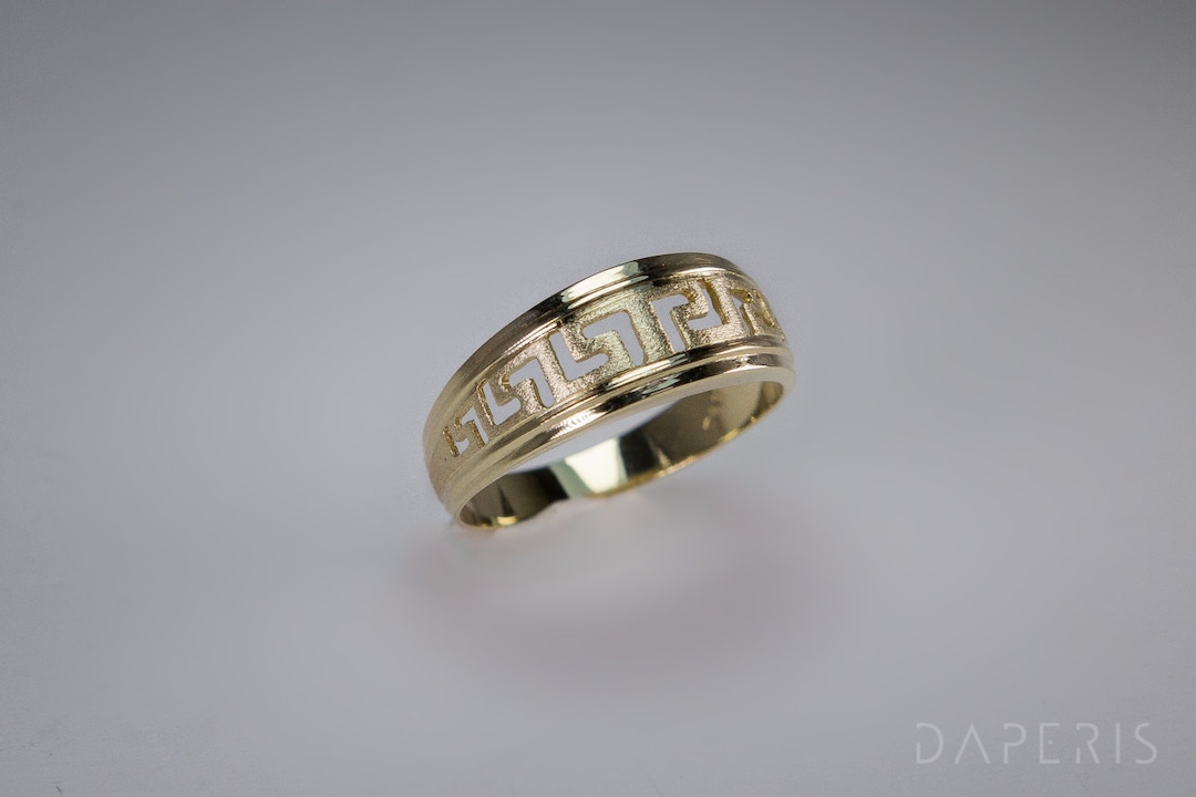 Greek Key Band 14K Solid Yellow Gold Ring Greek Jewelry Roman Greek Art ...