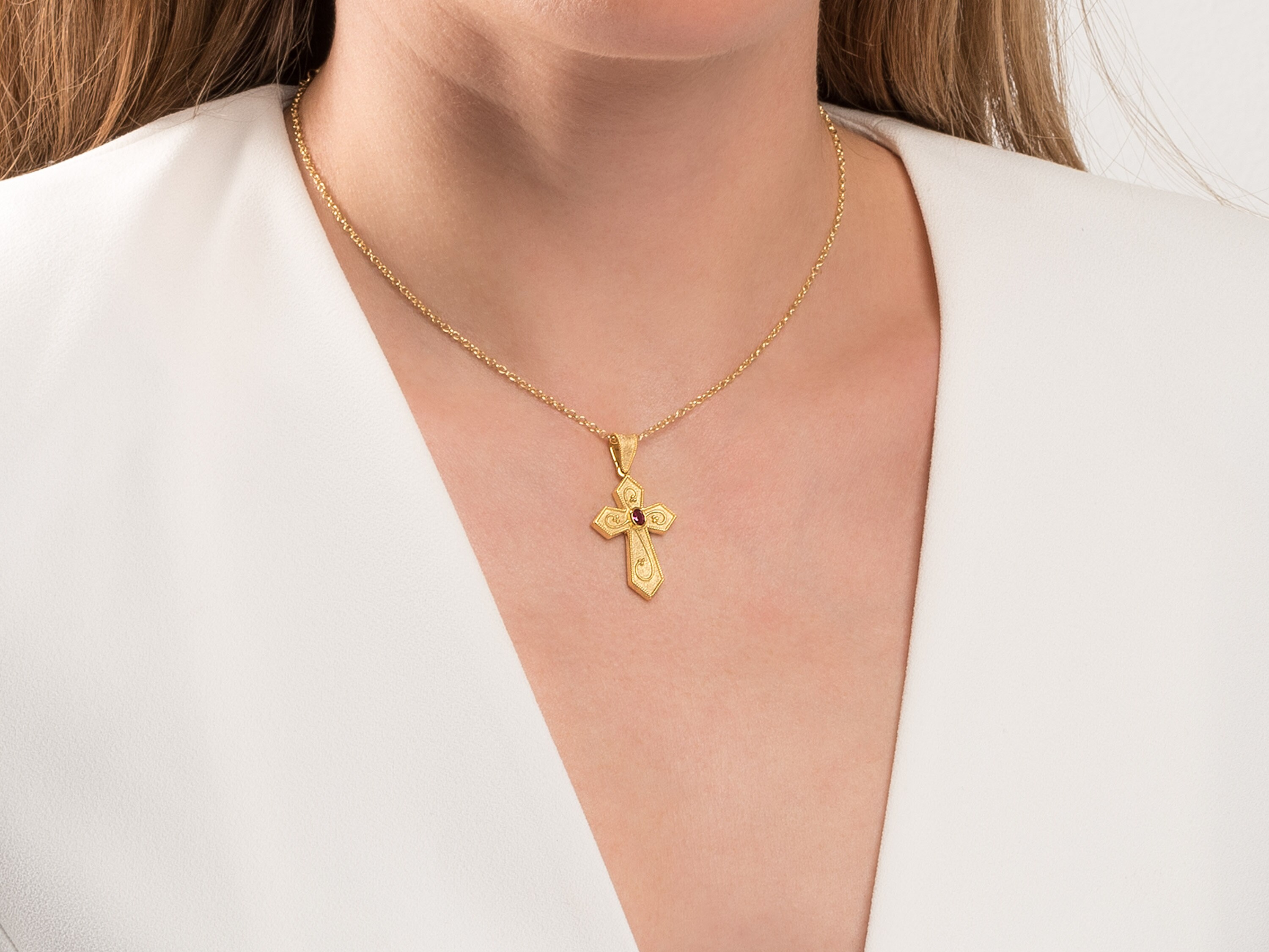 Ruby Cross 18K Solid Gold Byzantine Cross Greek Cross Gold | Etsy