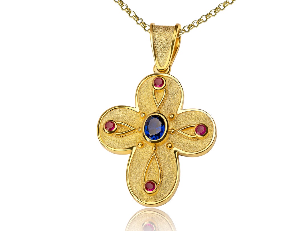 Sapphire Ruby Cross Byzantine Cross, Greek Cross, Gold Cross, Orthodox ...