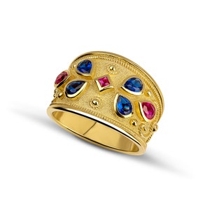 Greek Ring, Multi Stone Byzantine Ring, 18K Gold Byzantine Ring ...