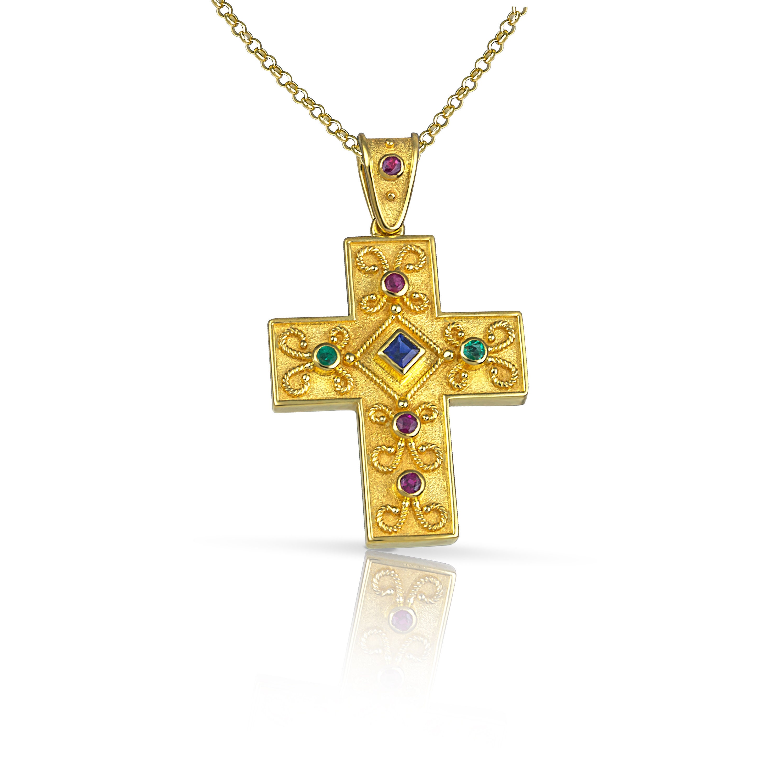 Multi Stone Cross 18K Solid Gold Diamond Cross Byzantine | Etsy