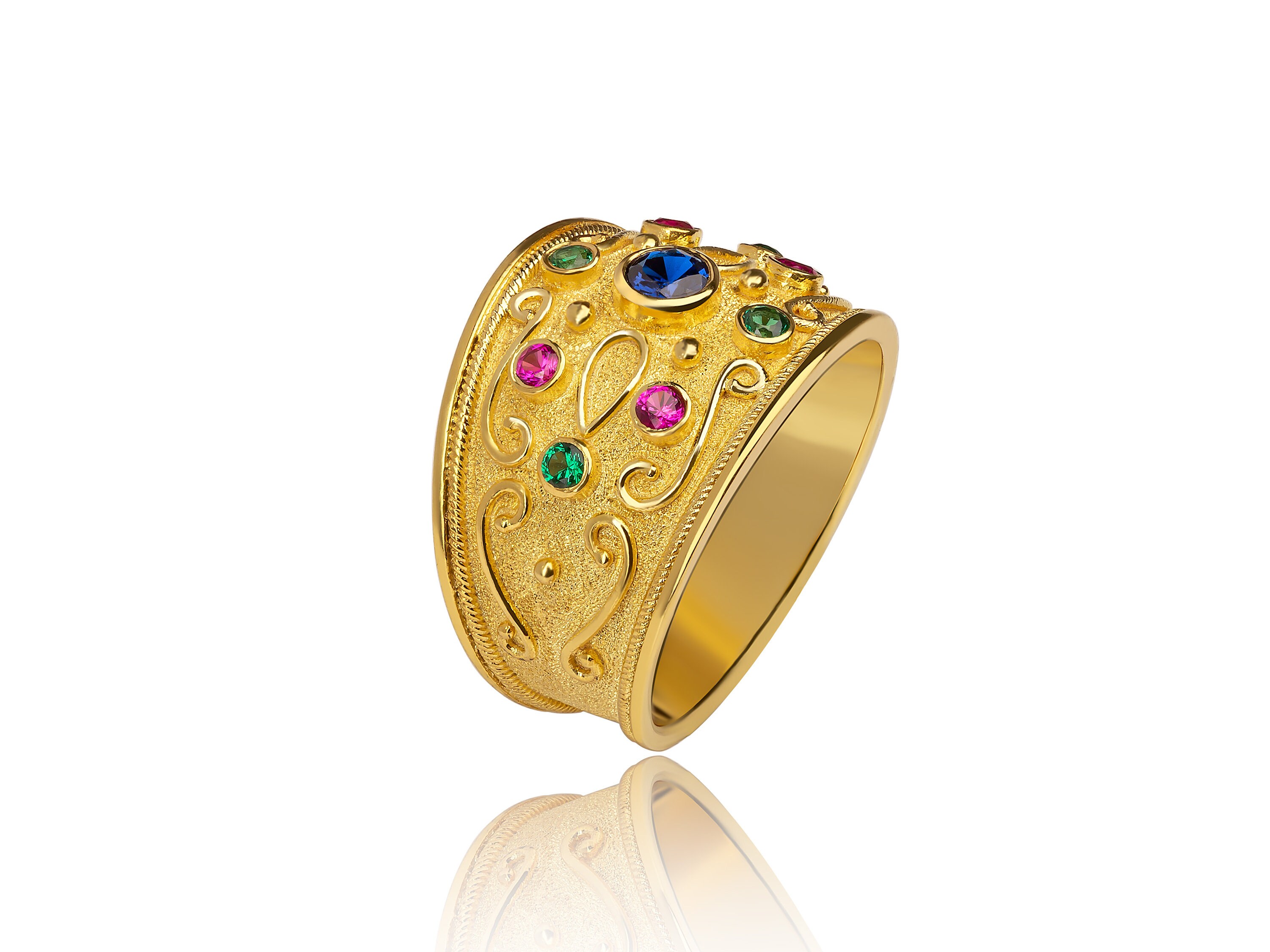 Byzantine Ring 18K Greek Ring Sapphire Ruby Ring 18k Gold - Etsy UK
