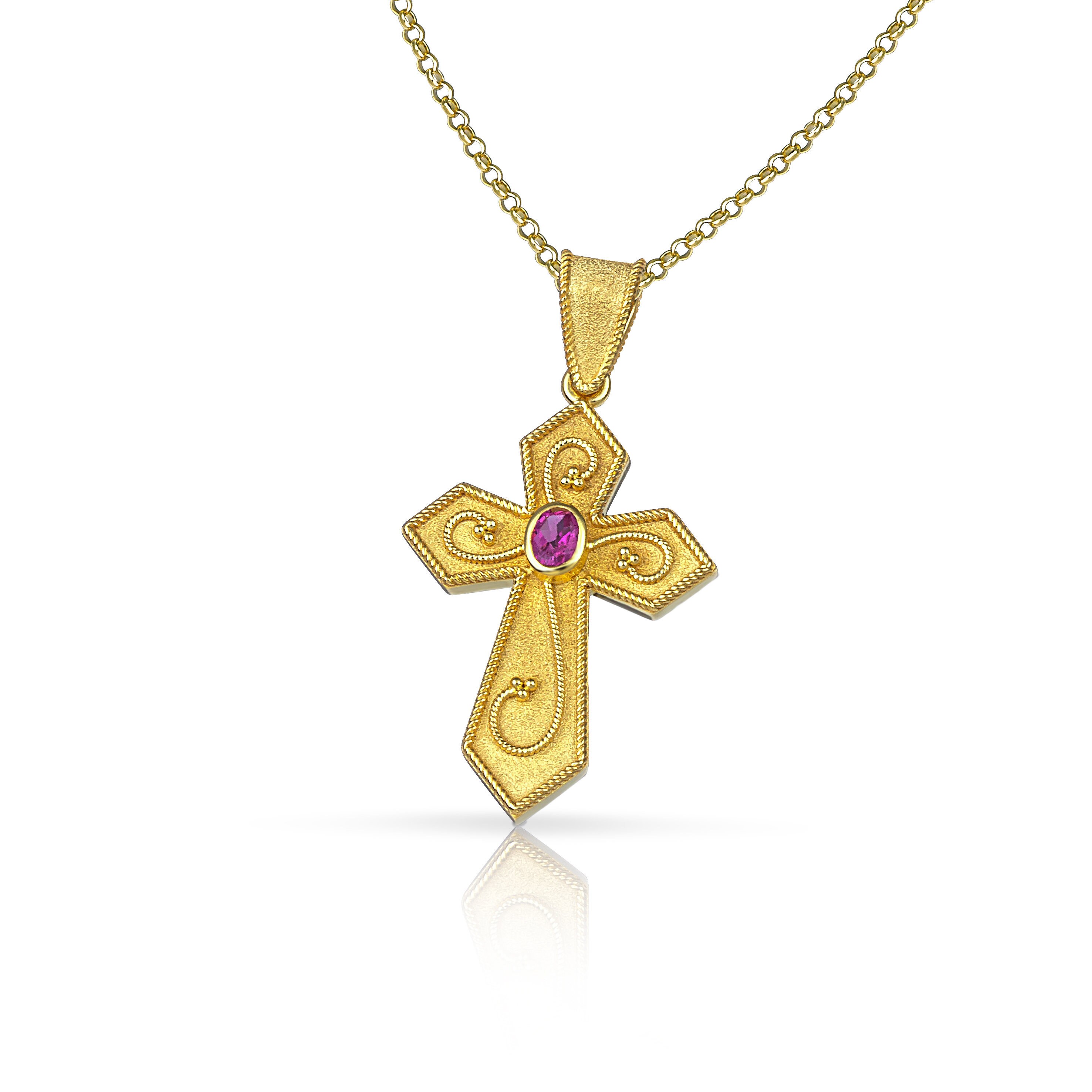 Ruby Cross 18K Solid Gold Byzantine Cross Greek Cross Gold | Etsy