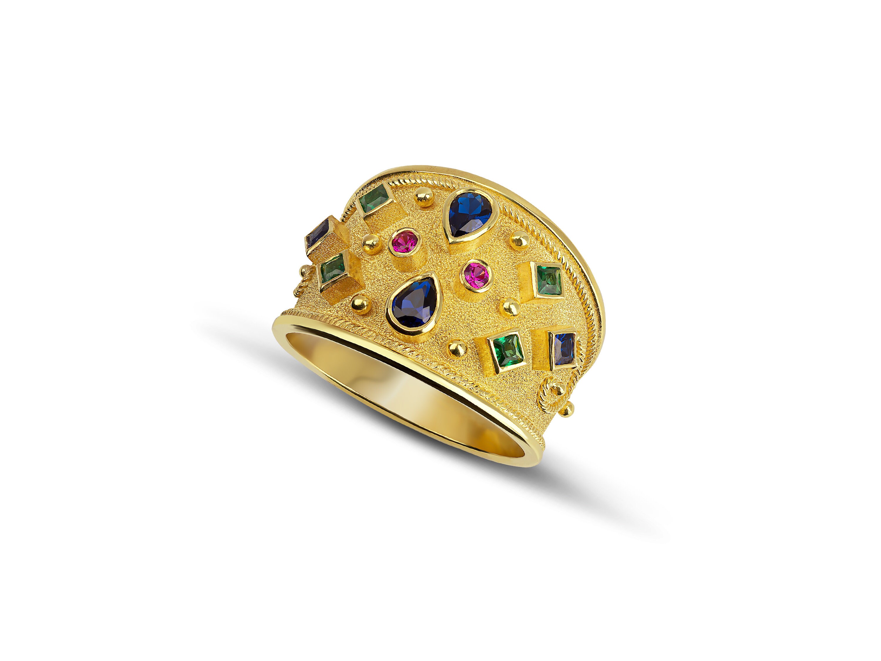 Wide Byzantine Ring, 18K Gold Byzantine Ring, Gemstone Solid Gold Ring ...