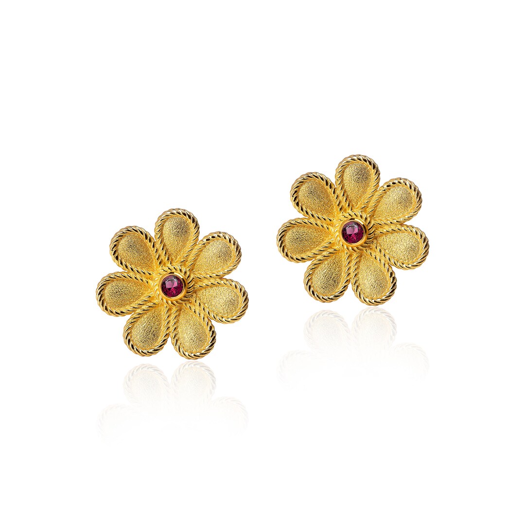 Ruby Flower Earrings, Byzantine Drop Earrings, Natural Ruby Earrings ...