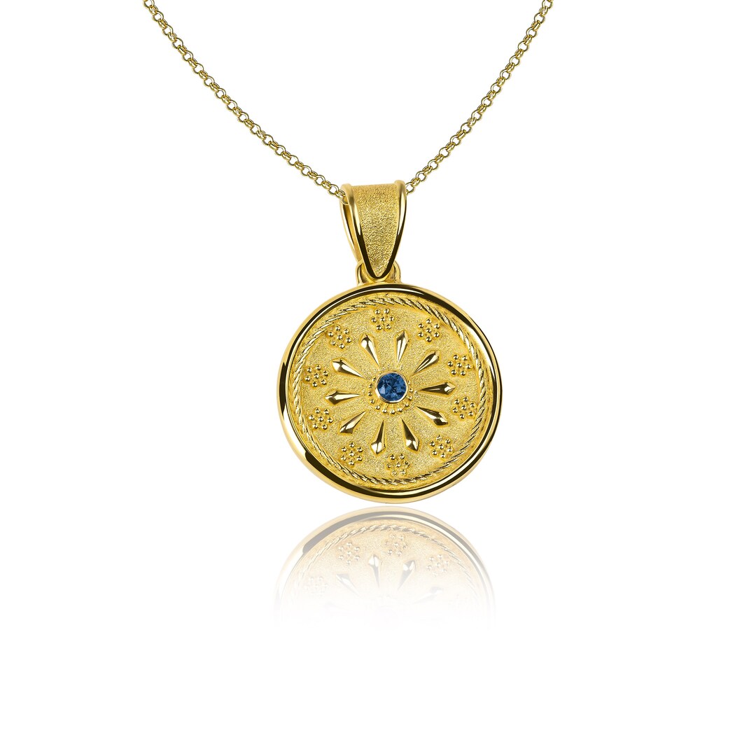Round Byzantine Pendant With Natural Sapphire, Byzantine Jewelry, Greek ...