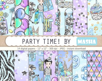 Birthday Digital Paper Purple Party Paper Pack Birthday Cake | Etsy