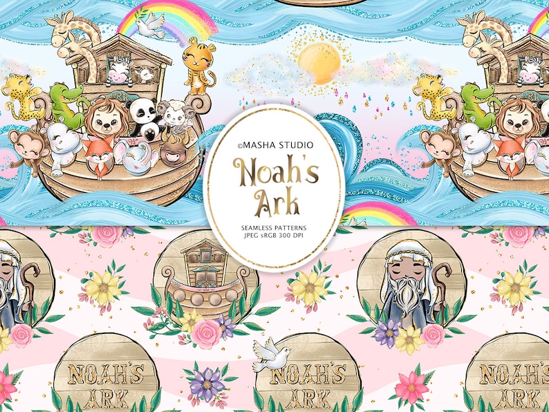 Noah's Ark Digital Papers Noah's Ark Seamless - Etsy