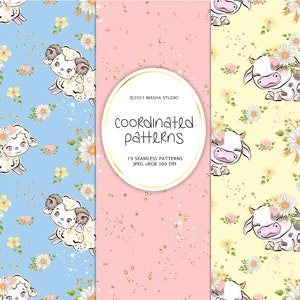 Farm Animals Digital Papers, Domestic Animals Patterns, Farmhouse ...