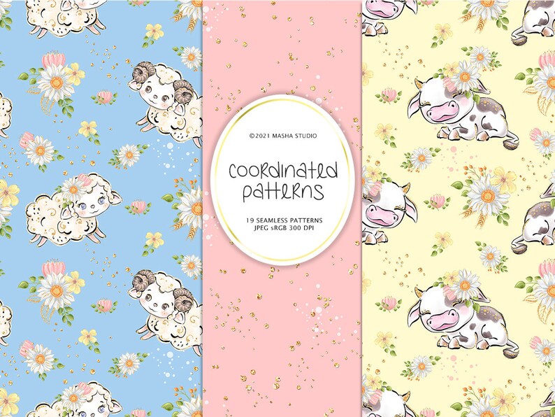 Farm Animals Digital Papers Domestic Animals Patterns - Etsy