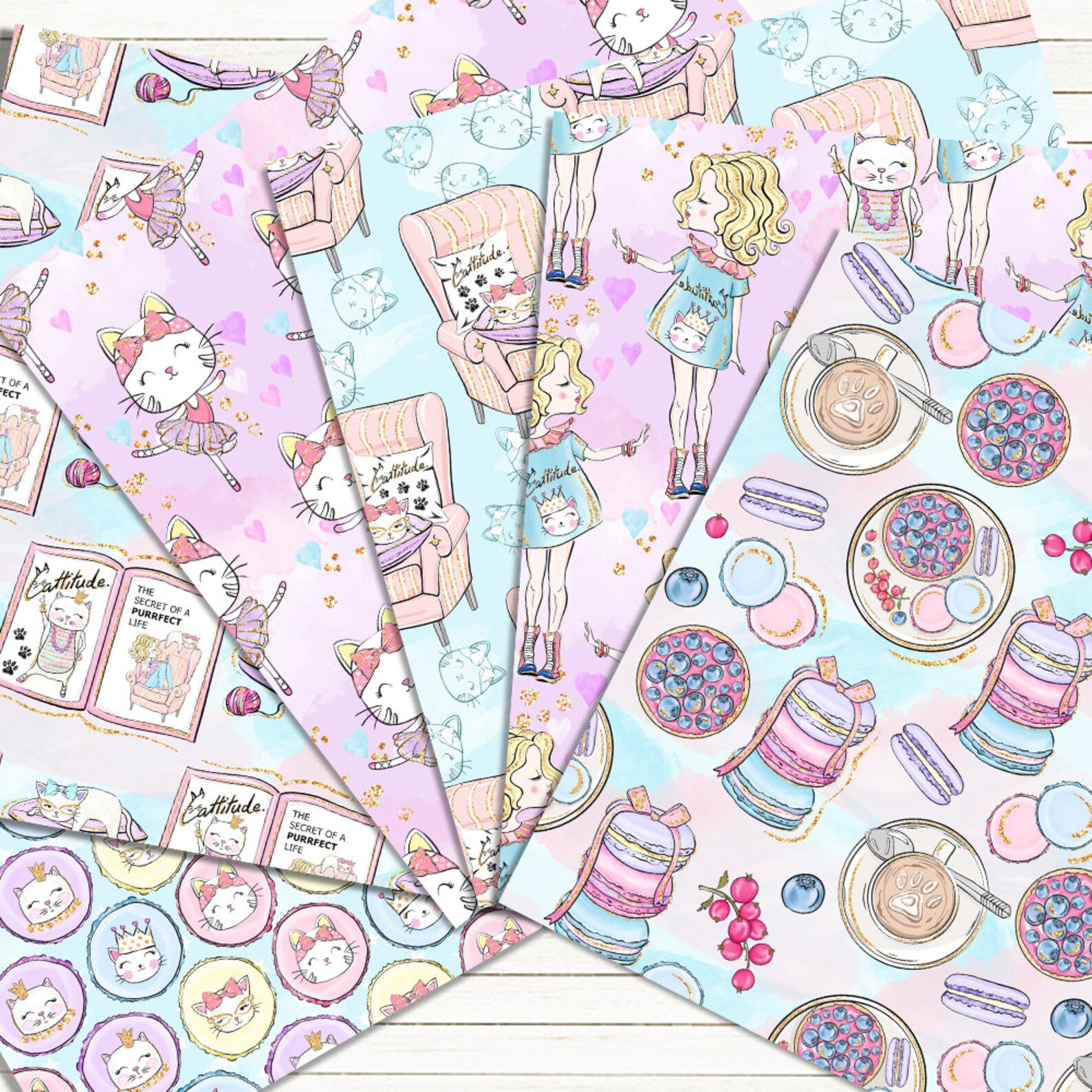 Cattitude Digital Papers Cat Digital Paper Pack Cute Cat - Etsy