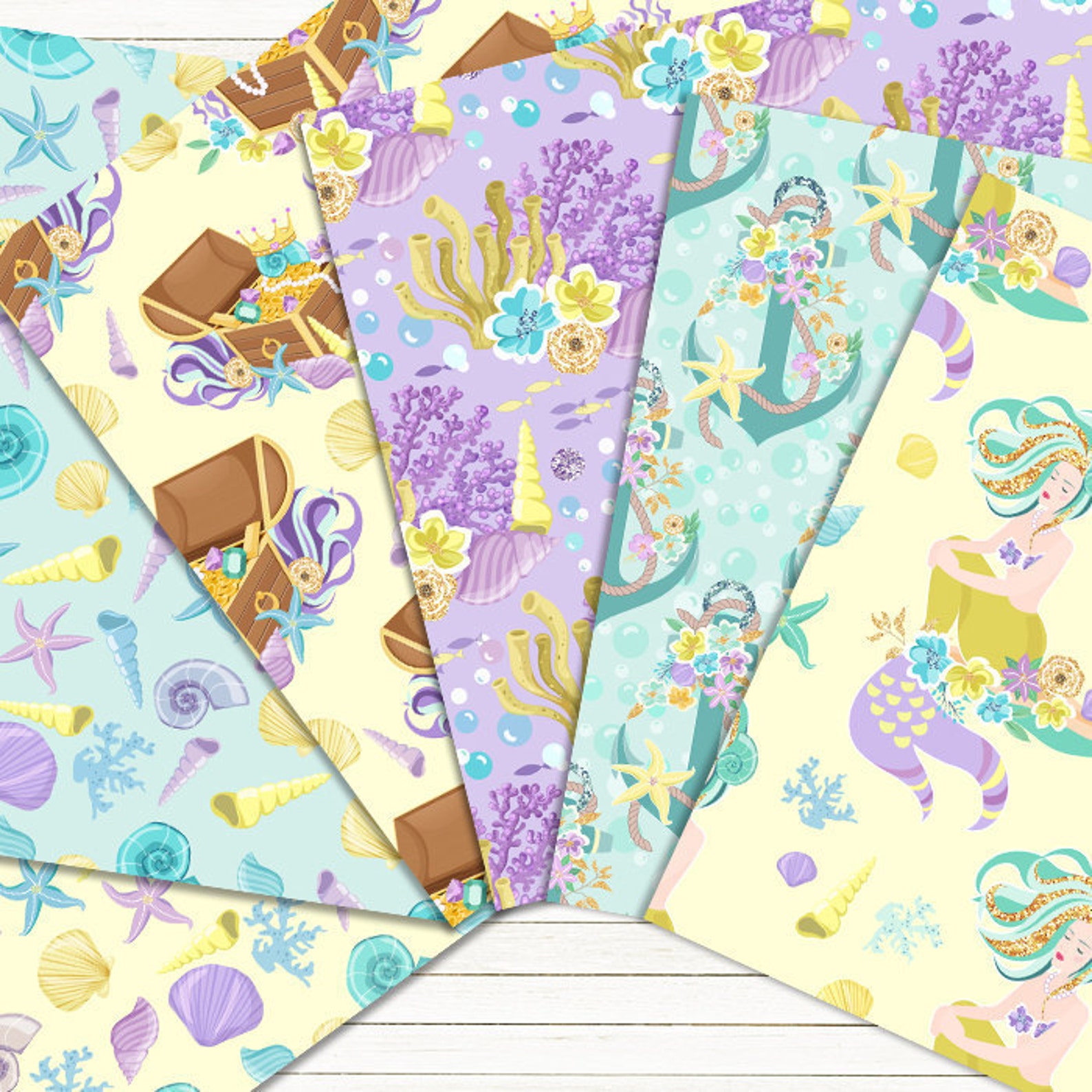 Mermaid Digital Paper: aqua Mermaids With Mermaid | Etsy