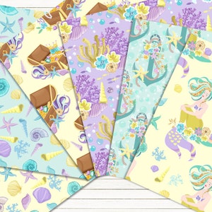 Mermaid Digital Paper: aqua Mermaids With Mermaid Pattern, Nautical ...