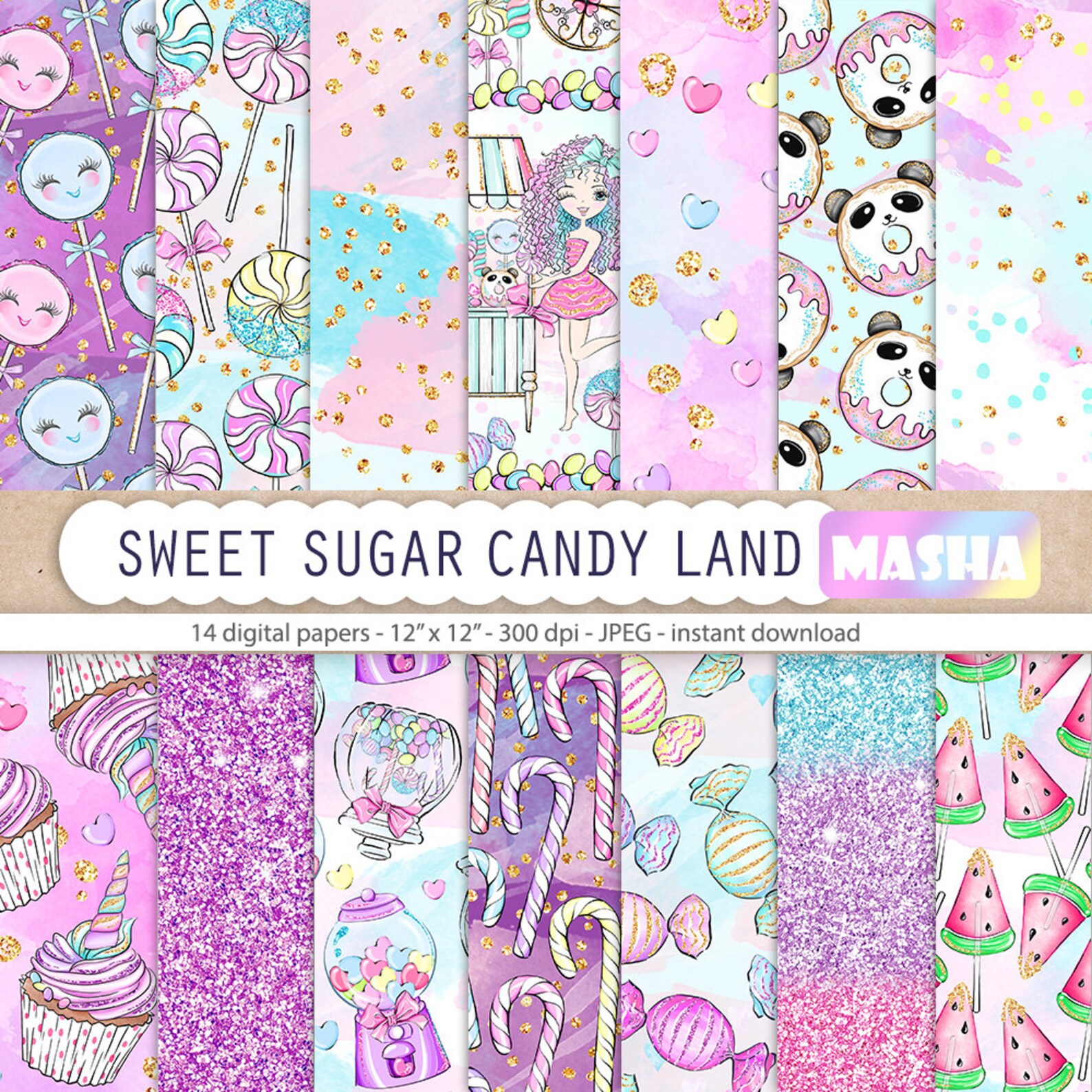 Sweet Sugar Candy Land Digital Papers Candy Digital Papers Candy Girl ...