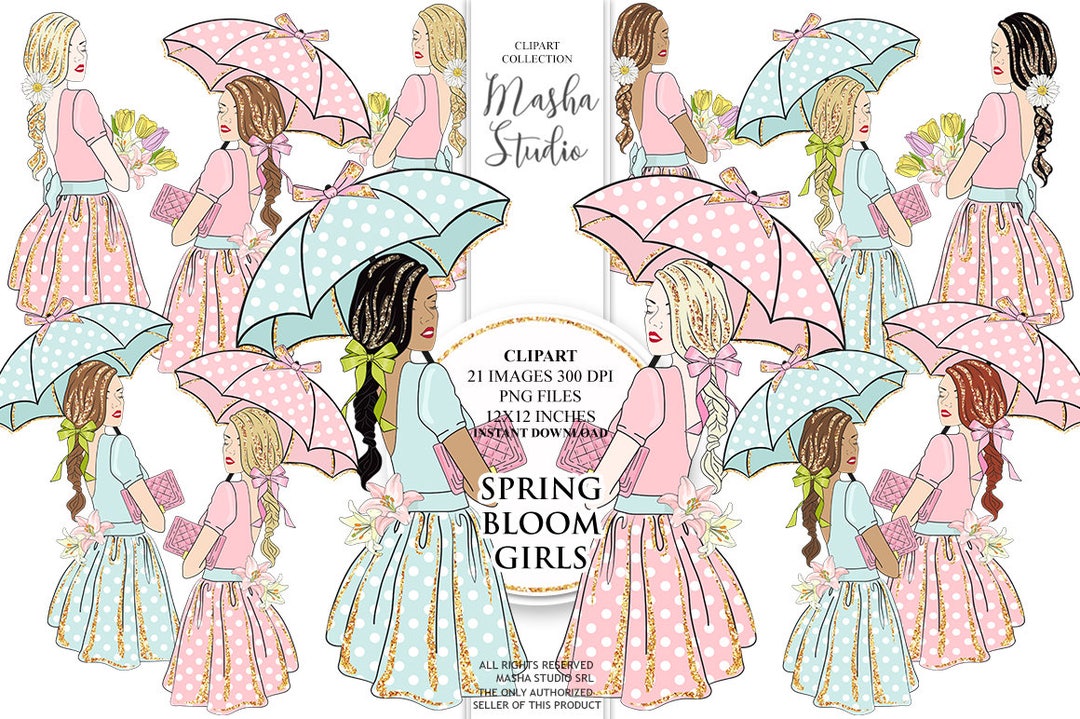 Spring Girl Clipart Fashion Girl Clipart Flower Girl Illustration ...