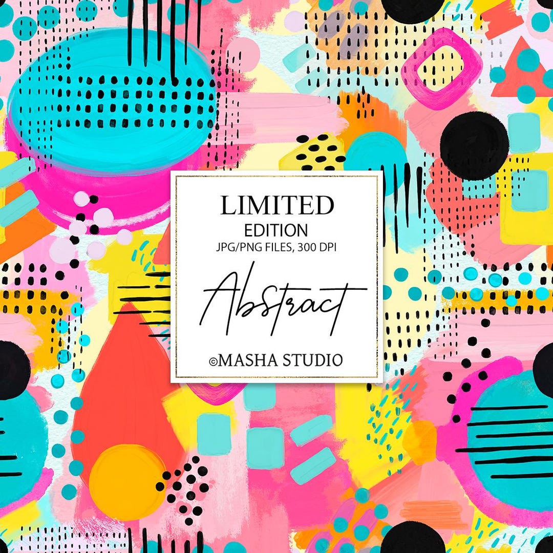 Abstract Digital Paper, Hand Drawn Limited Edition Pattern, Neon ...