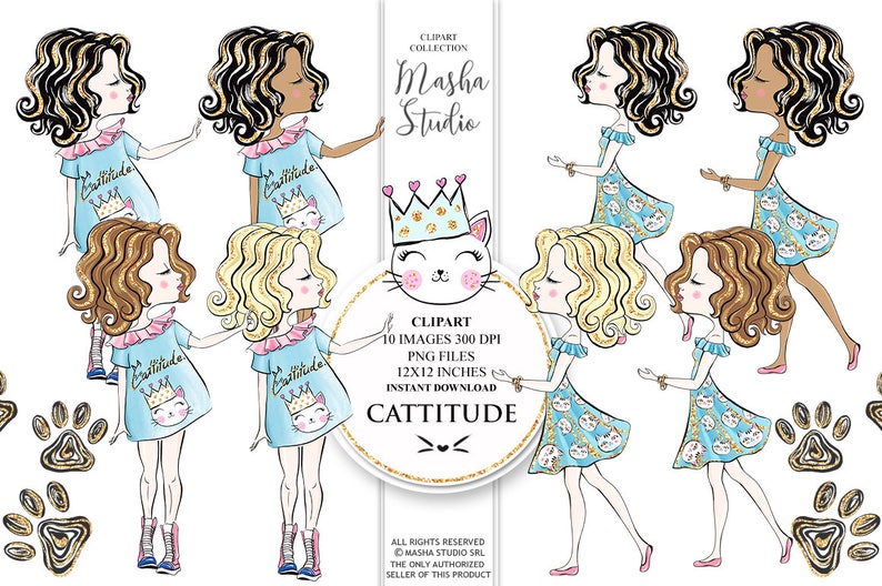 Cattitude Girl Clipart Blonde Girl Clipart African American | Etsy