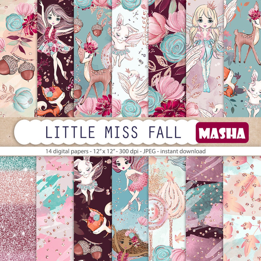 Little Miss Fall Digital Papers Fairy Digital Paper Fairy Pattern ...