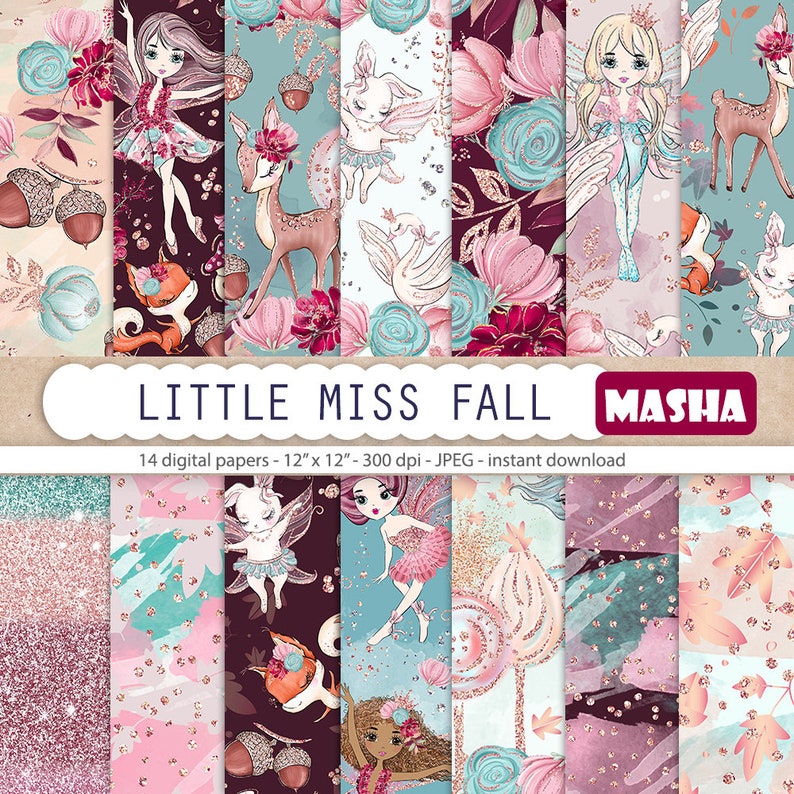 Little Miss Fall Digital Papers Fairy Digital Paper Fairy Pattern ...
