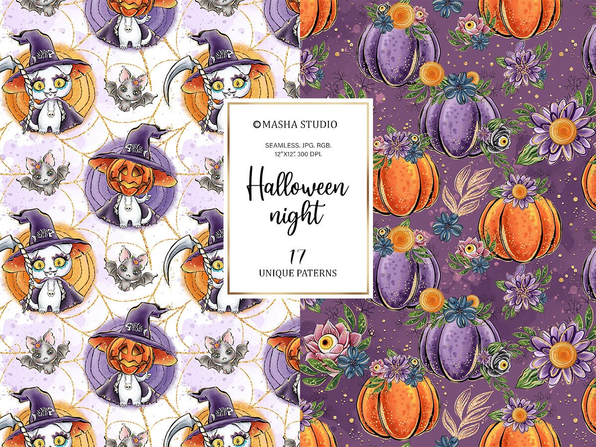 Cute Halloween Digital Papers, Seamless Halloween Patterns, Fabric ...
