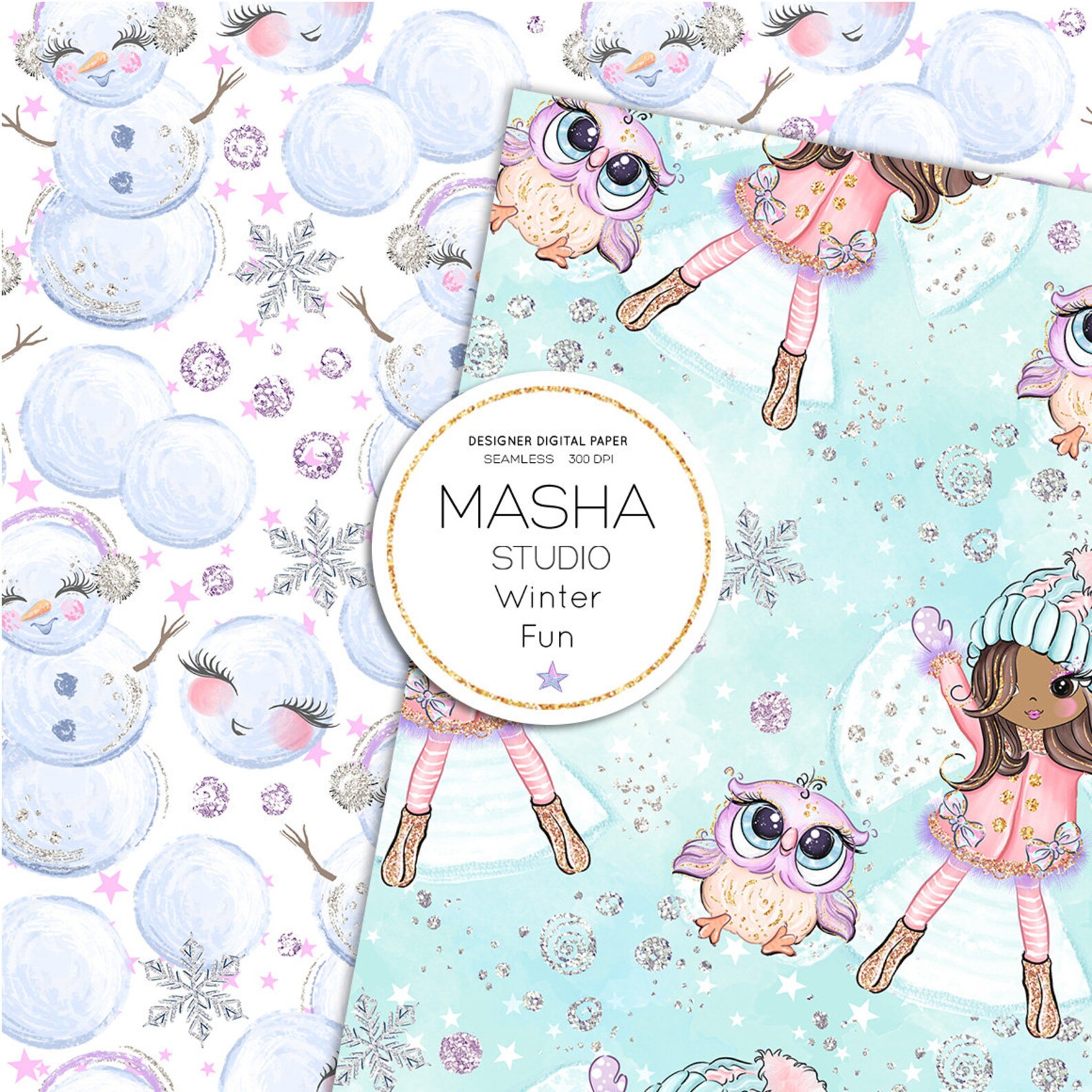 Winter Fun Digital Papers, Winter Digital Paper, Panda Pattern, Owl ...