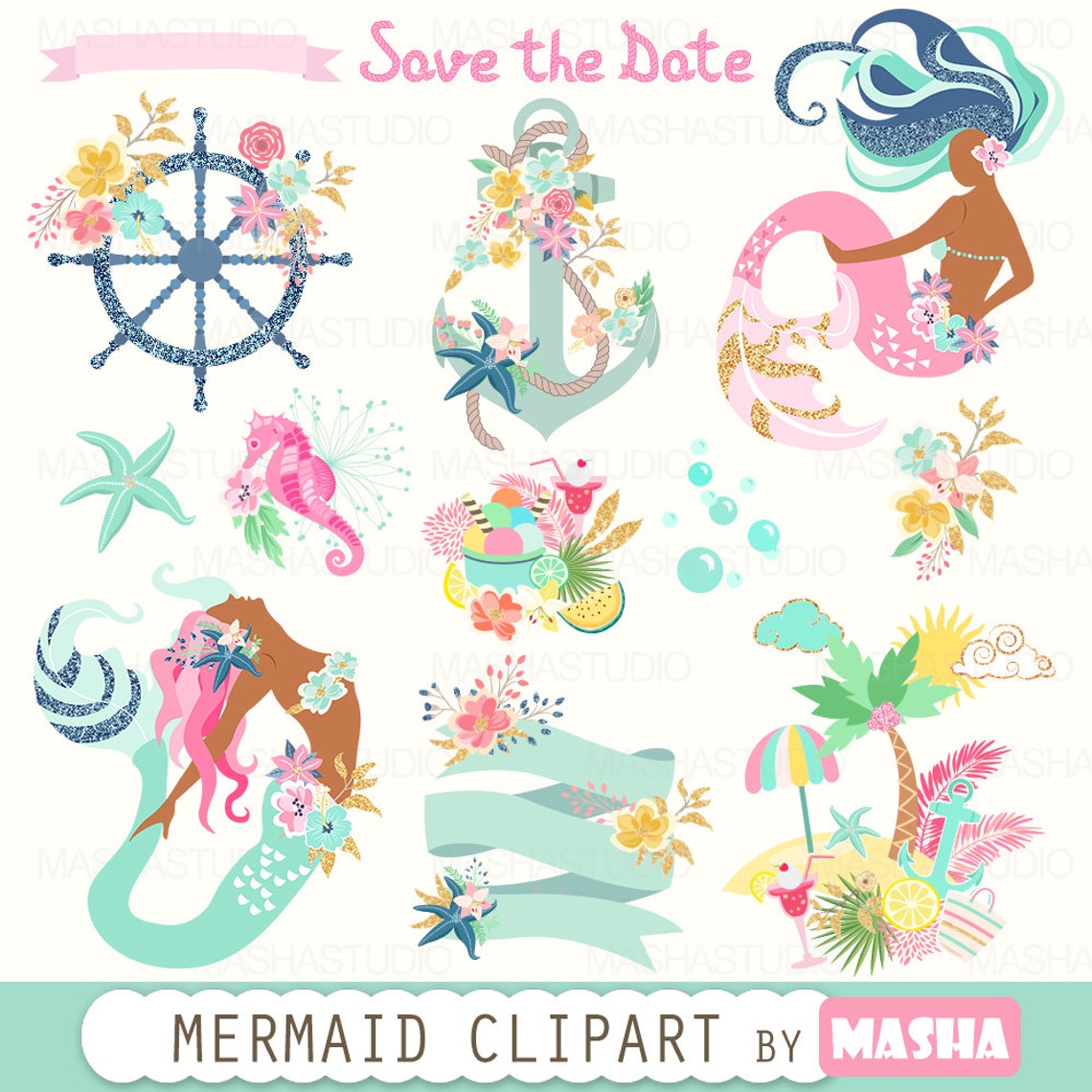 Summer Clipart: mermaid Clipart With Mermaids - Etsy