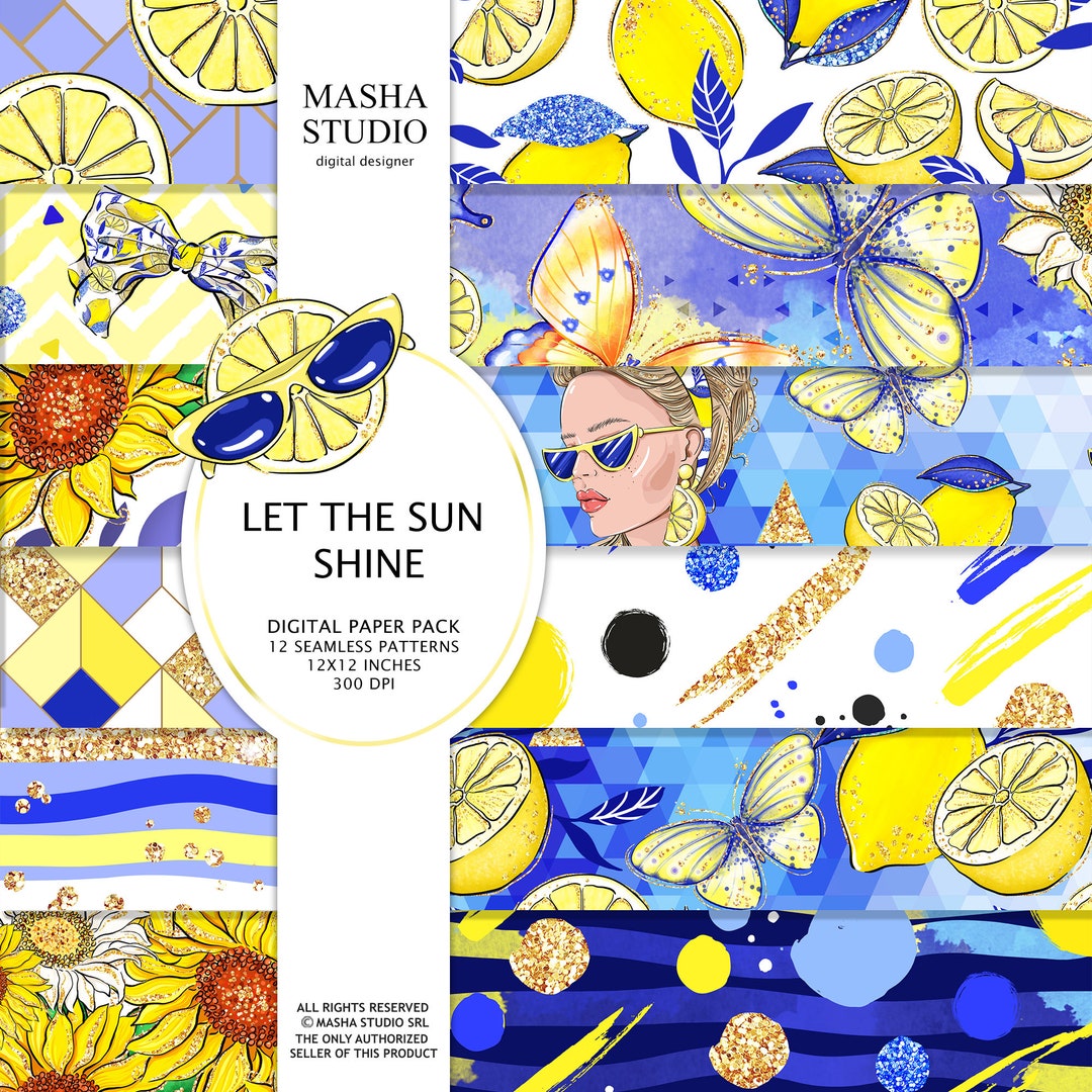 Spring Summer Digital Papers, Lemon Digital Paper, Sunflower Digital ...