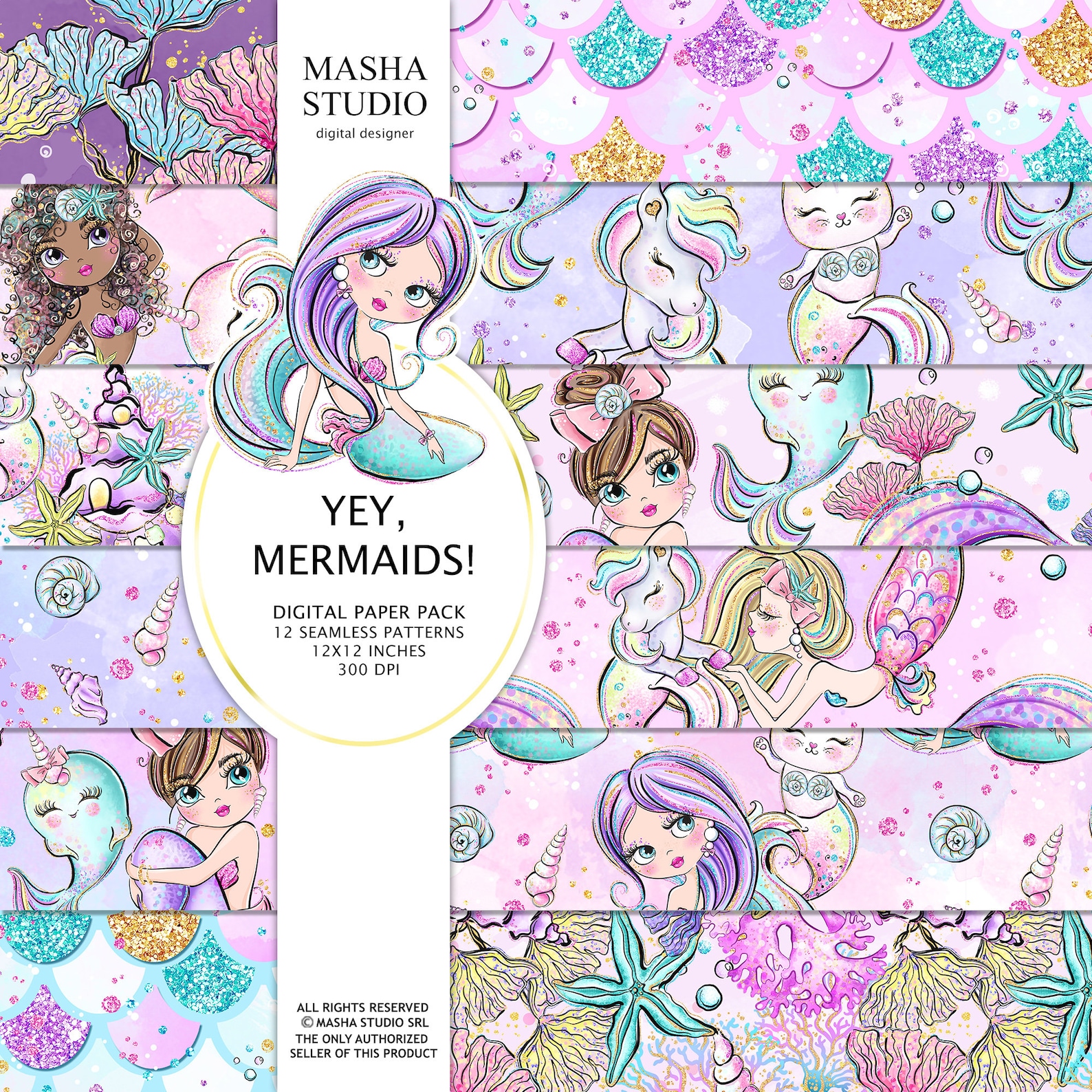 Mermaid Digital Papers Mermaid Patterns Mermaid Surface - Etsy