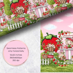 Strawberry Digital Papers, Seamless Strawberry Pattern, Strawberry Girl ...