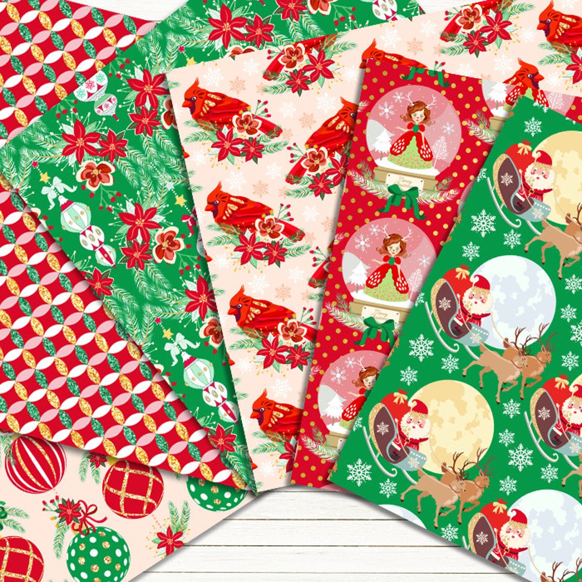 Christmas Digital Papers:classic Christmas With - Etsy