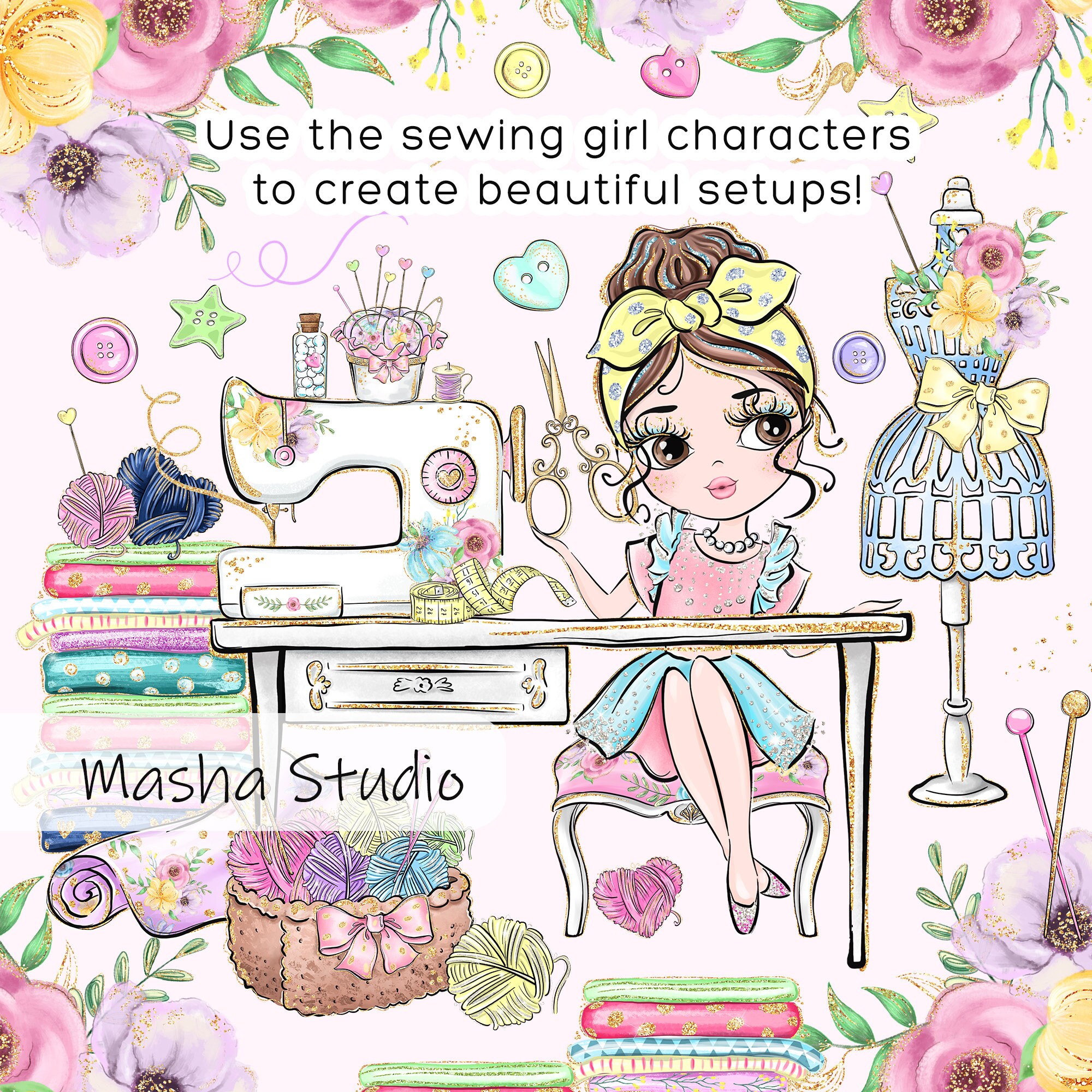 Masha Studio S Sewing Clipart Sewing Machine Clip Art Etsy