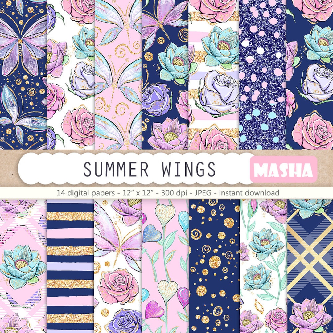 Summer Digital Papers Summer Patterns Butterfly Digital Paper Pack ...