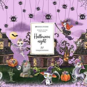 Cute Halloween Digital Papers, Seamless Halloween Patterns, Fabric ...