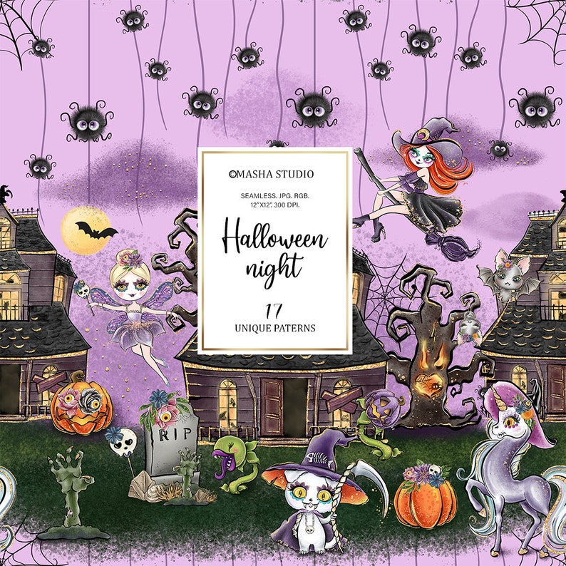 Cute Halloween Digital Papers, Seamless Halloween Patterns, Fabric ...