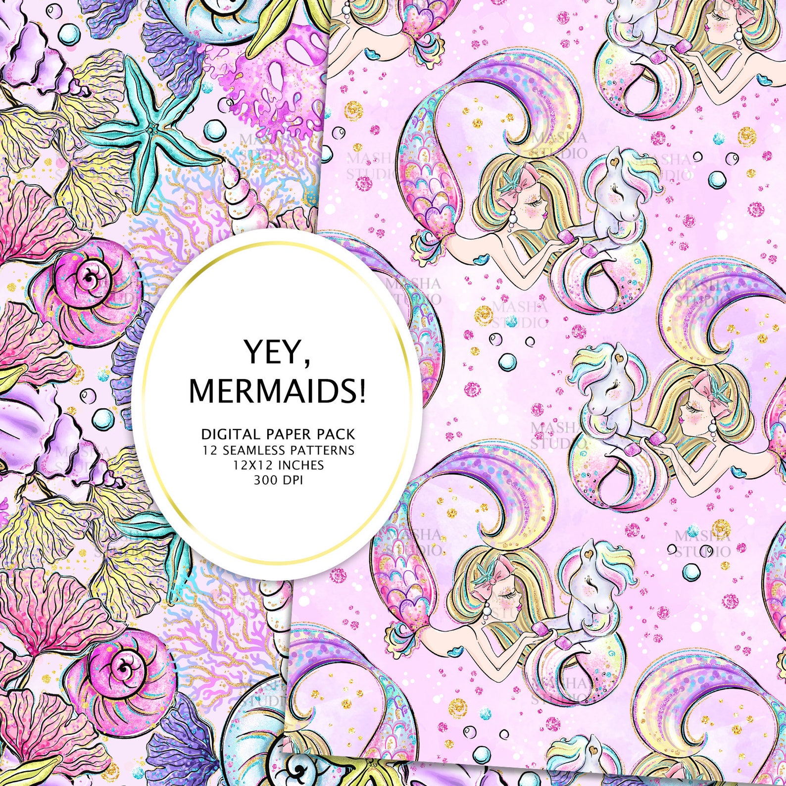 Mermaid Digital Papers Mermaid Patterns Mermaid Surface - Etsy