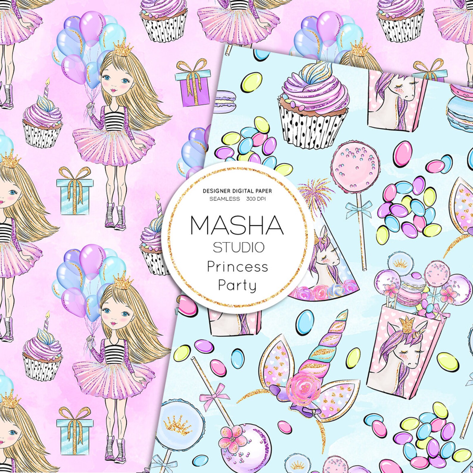 Princess Party Digital Papers Birthday Digital Paper Pack | Etsy