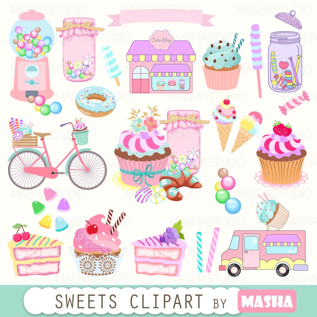 Bakery Clipart: sweets Clipart With Cupcake Clipart, Candy Jars, Cake ...
