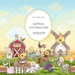 Farm Animals Digital Papers, Domestic Animals Patterns, Farmhouse ...