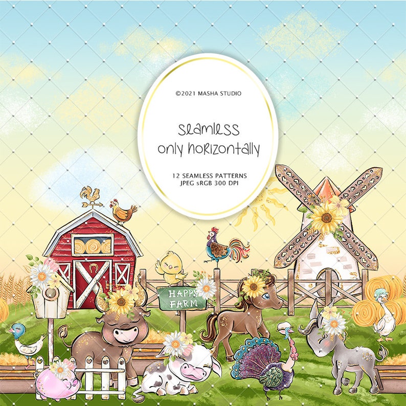 Farm Animals Digital Papers Domestic Animals Patterns - Etsy