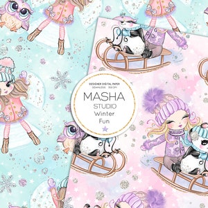 Winter Fun Digital Papers, Winter Digital Paper, Panda Pattern, Owl ...