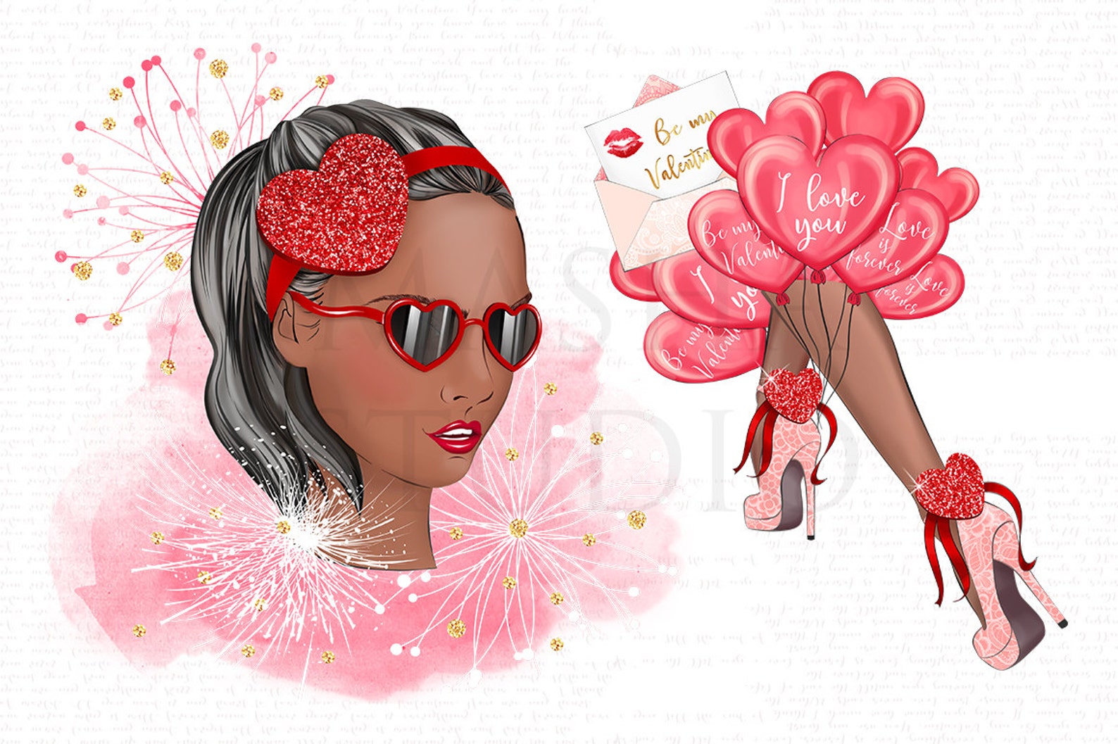 Valentines Clipart Love Clip Art African American Girl Love | Etsy