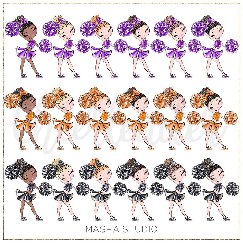Cheerleader Clipart, Cheer Girls Clipart, Hand Drawn Illustrations ...