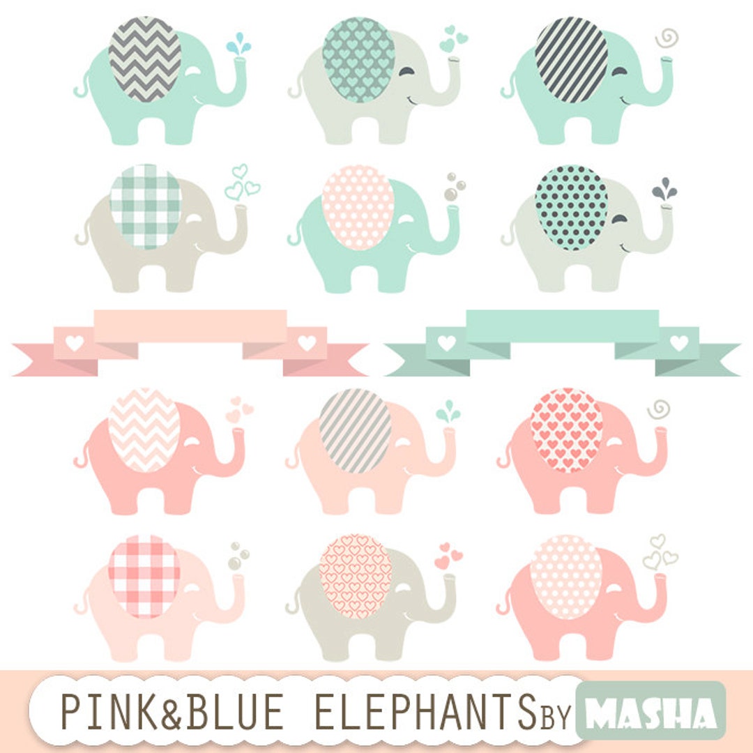 Elephant Clipart: pink & BLUE Elephants With Elephants Clip Art, Pink ...