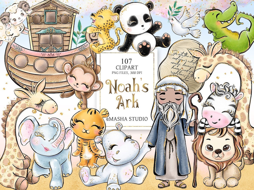 Hand Drawn Noah's Ark Clipart, Noah, Cute Animals Clipart, Religious ...