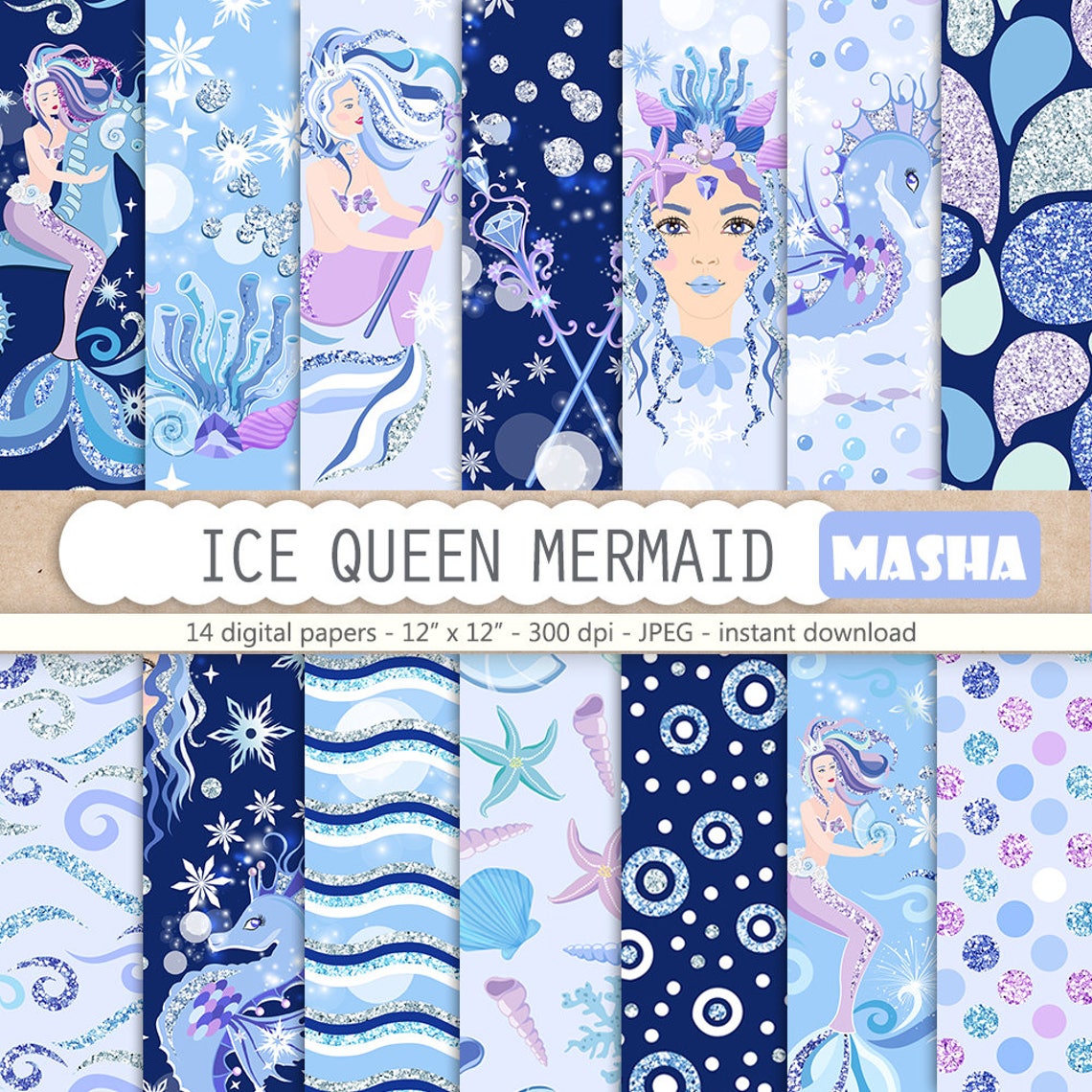 Ice Queen Mermaid Digital Papers Mermaid Digital Paper Pack | Etsy