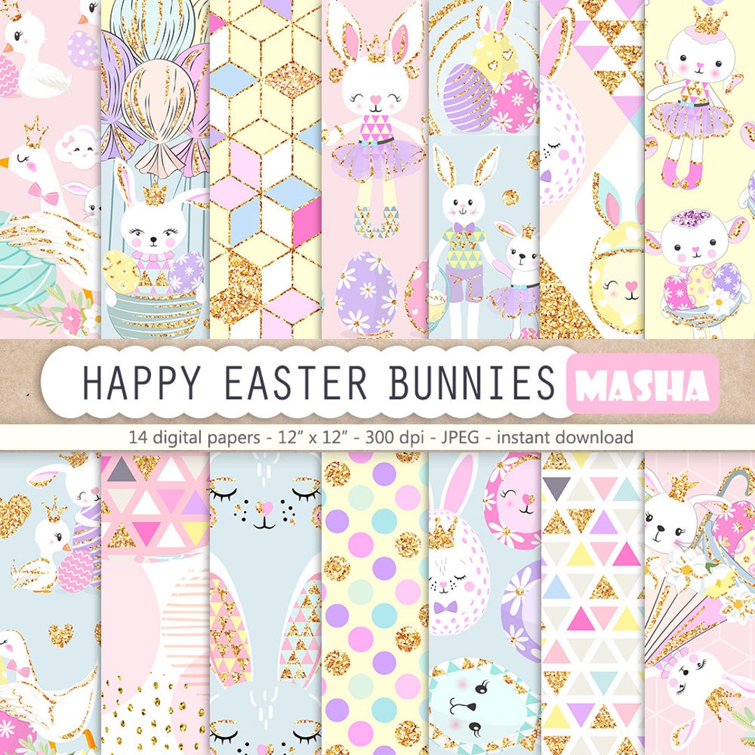 Easter Digital Paper Pack, Easter Bunny Digital Paper Bunny Pattern ...